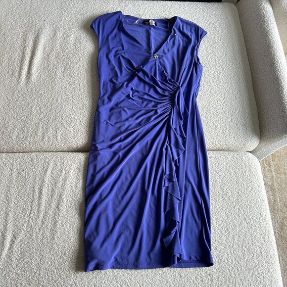 Evan Picone | Dresses | Evan Picone K Kasper Blue Vneck Cascade Ruffle ...